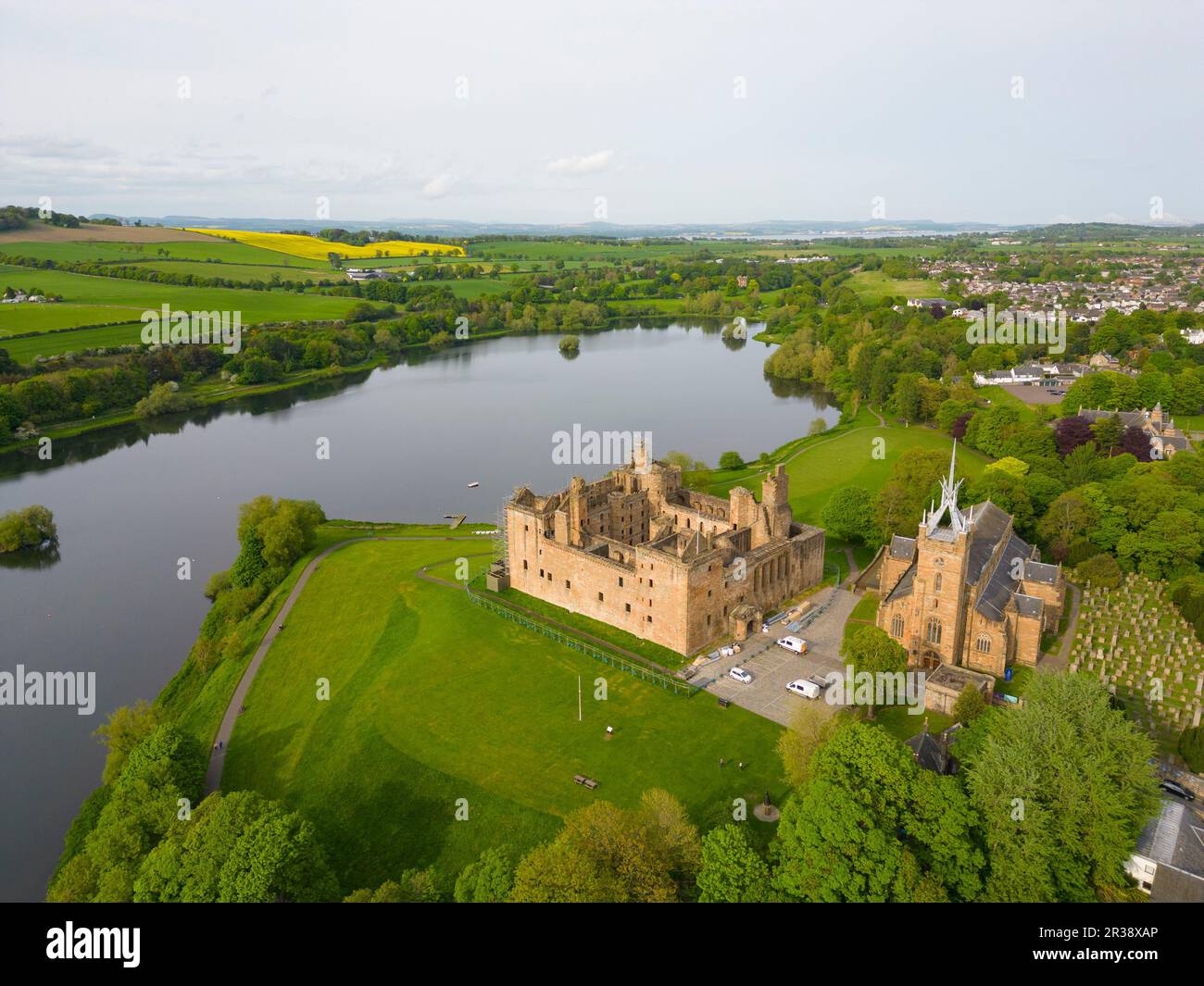 Aerial view of Linlithgow Palace and St. Michael's Parish Church ...