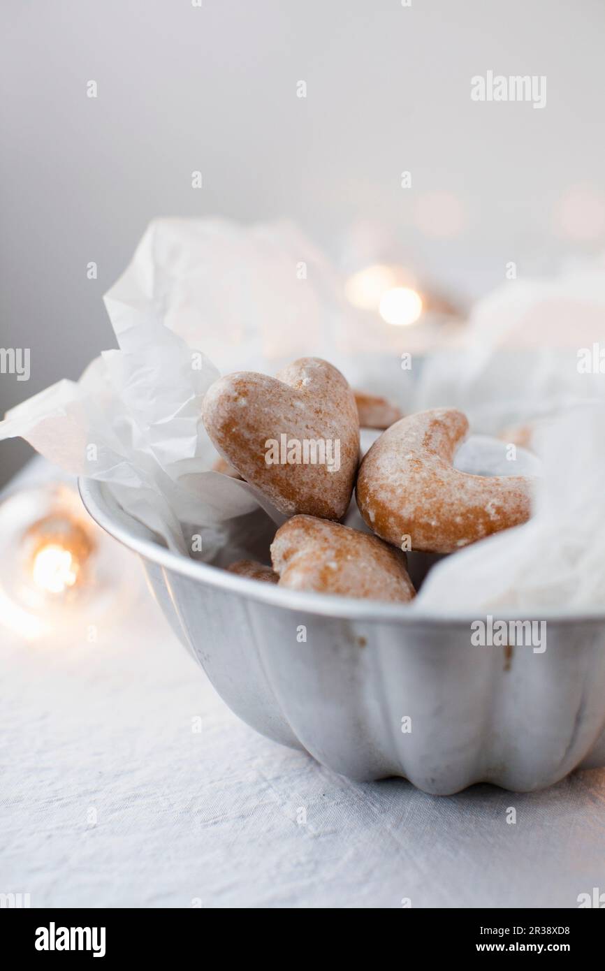 Pierniczki (traditional Polish spiced biscuits) in a vintage bundt tin ...
