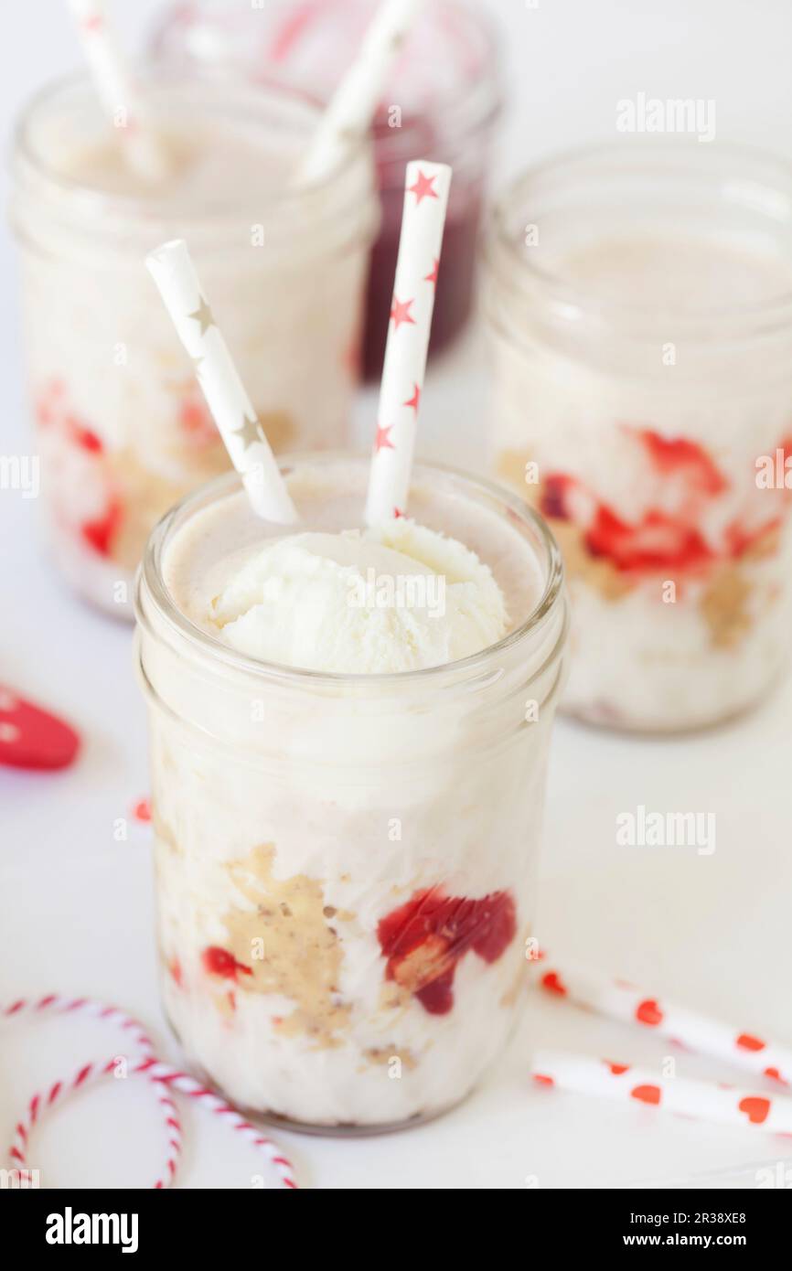 Peanut Butter Jelly Milkshake with an ice Cream Float Stock Photo - Alamy