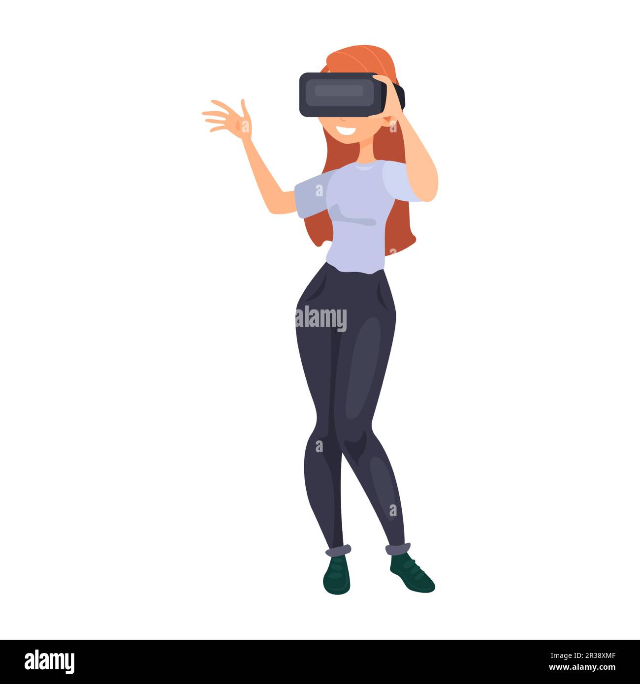 Girl with red hair wearing vr glasses illustration in color cartoon ...