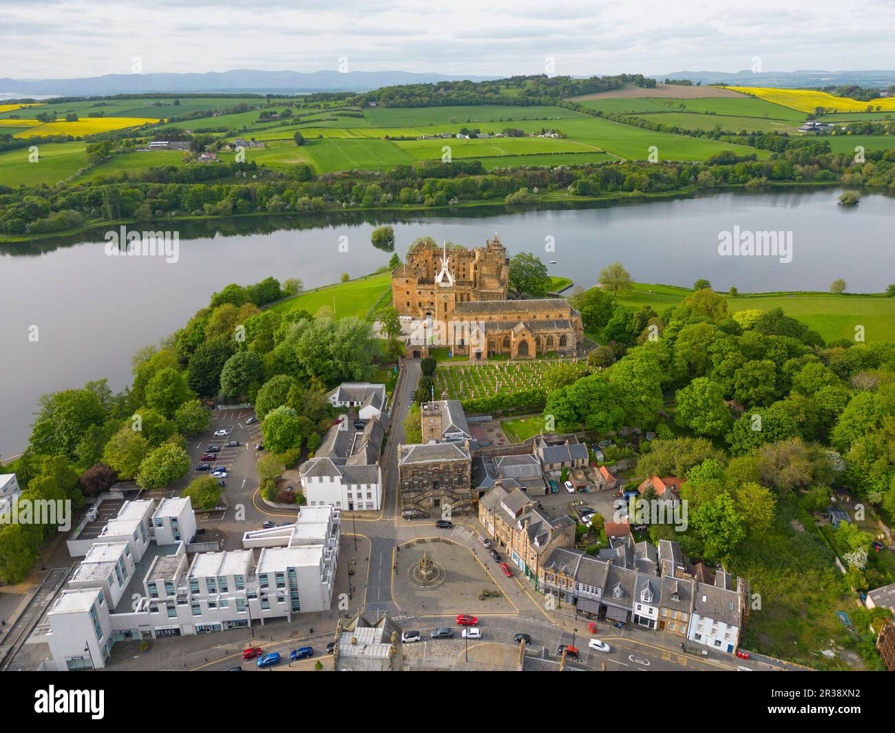 Aerial view of Linlithgow Palace from Kirkgate, Linlithgow, West ...