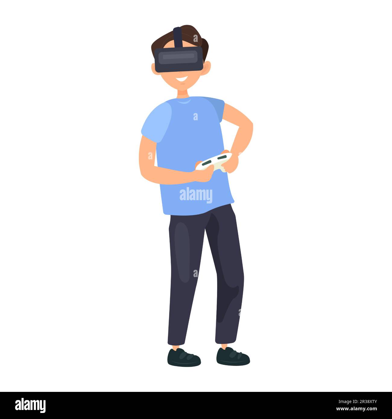 Boy playing vr game illustration in color cartoon style. Editable ...