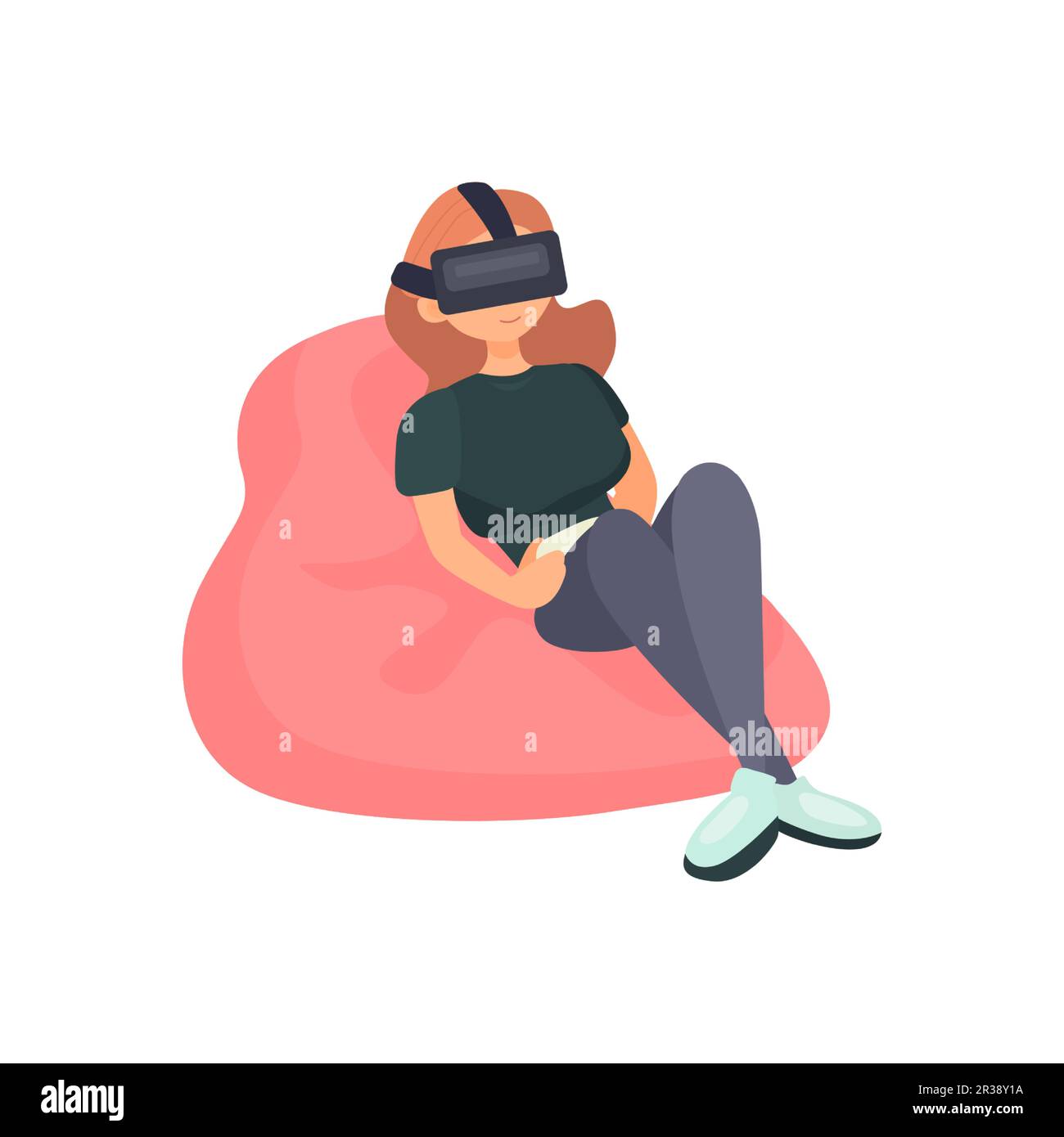 Girl playing vr game illustration in color cartoon style. Editable ...