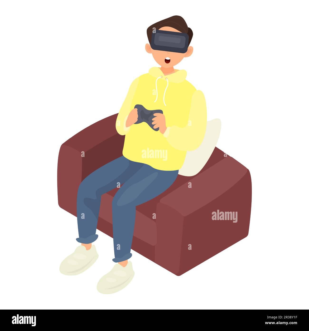 Boy playing vr game illustration in color cartoon style. Editable ...