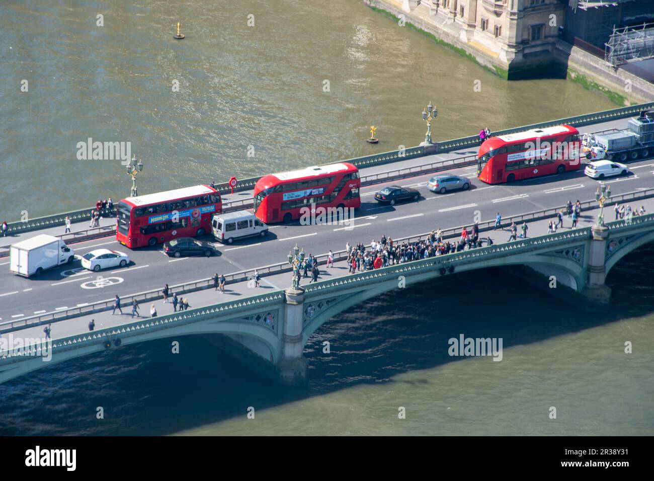 Westminster Bridge from above with London Buses Stock Photo - Alamy