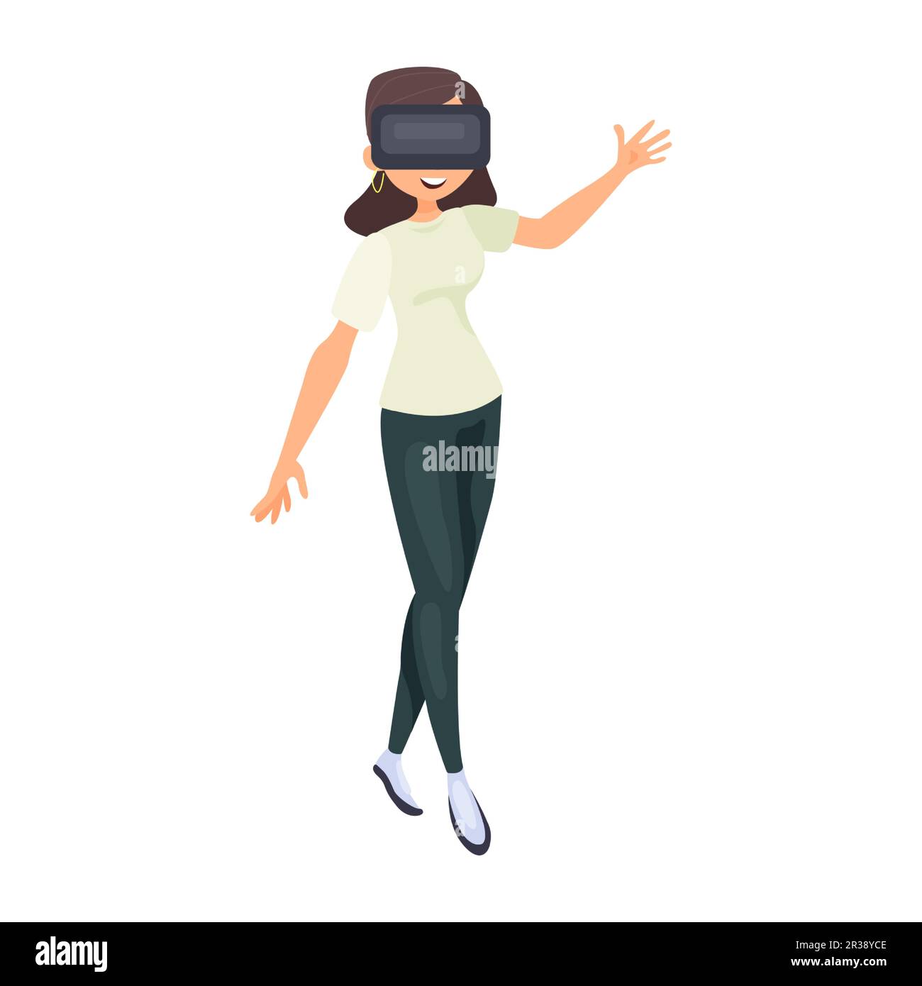 Girl with dark hair wearing vr glasses illustration in color cartoon ...