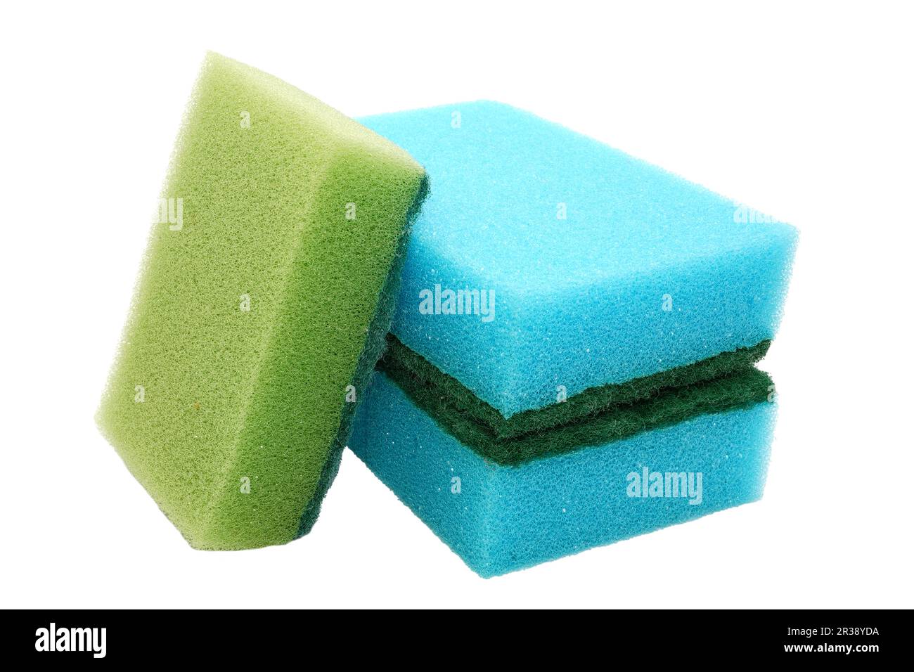Kitchen sponges for washing dishes isolated on white background. Blue ...