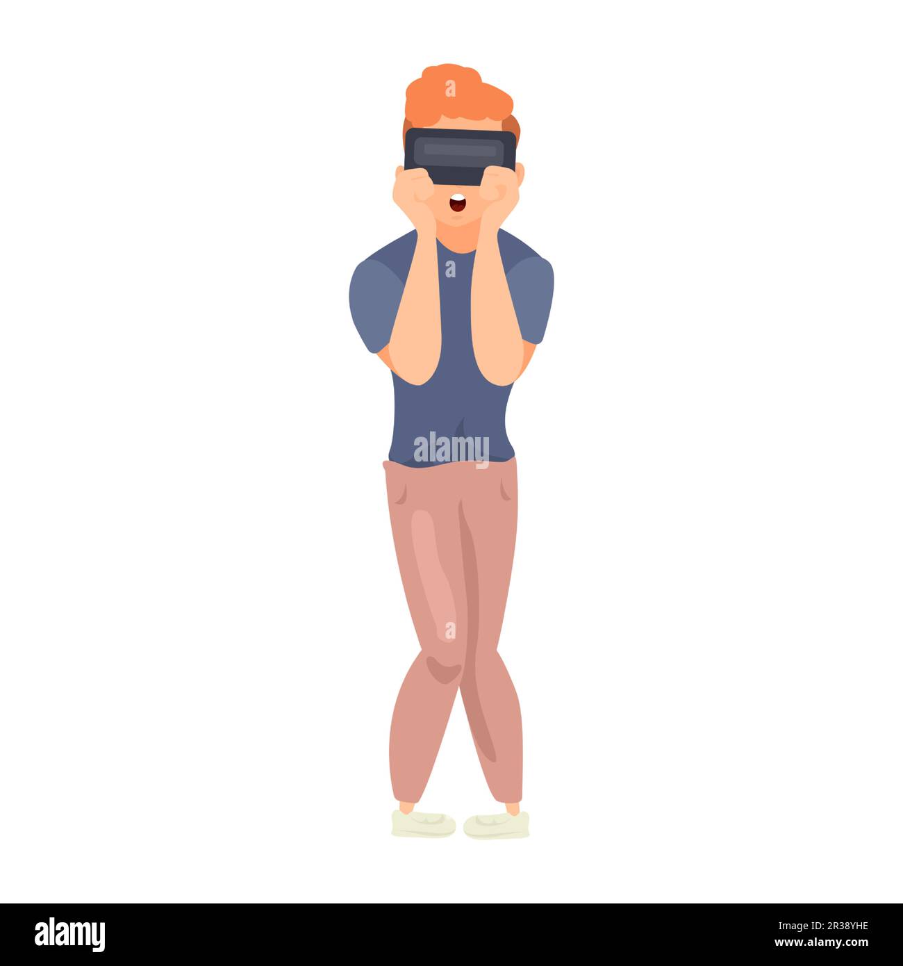 Boy with red hair wearing vr glasses illustration in color cartoon ...