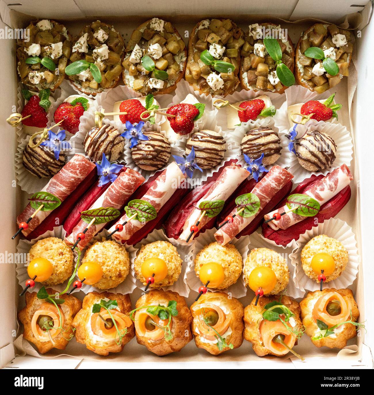 Catering service. Set of beautiful canapes. Buffet table. Shallow depth ...
