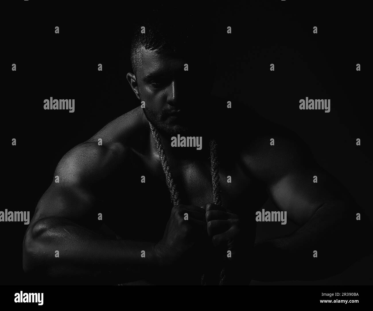 Brutal angry gang man lifestyle, serious handsome guy. Strong muscular ...