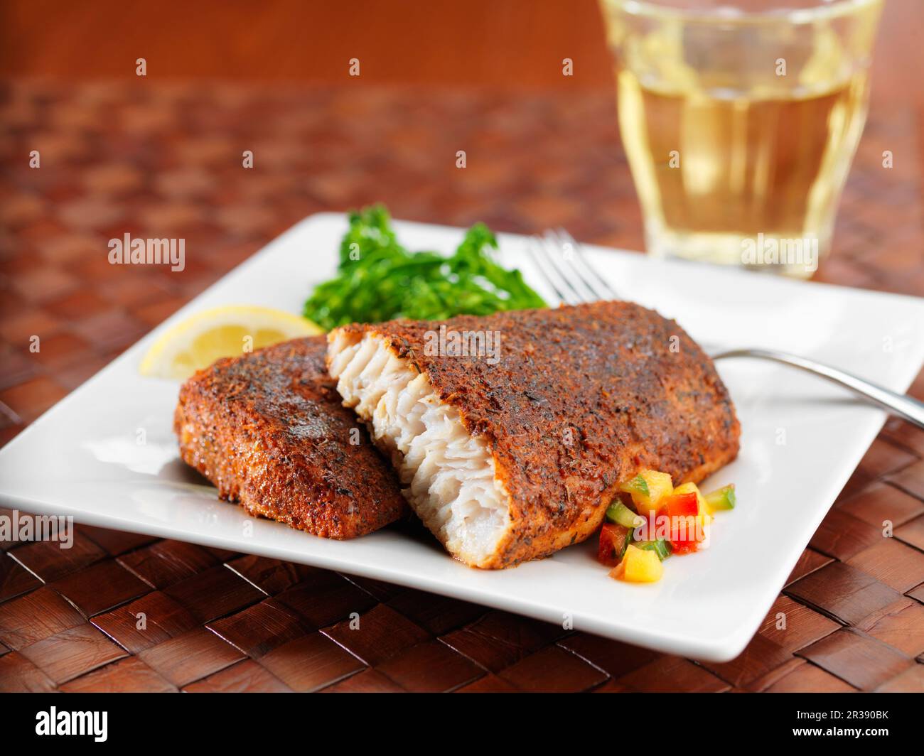 Blackened mahi (gold mackerel) with salsa Stock Photo - Alamy