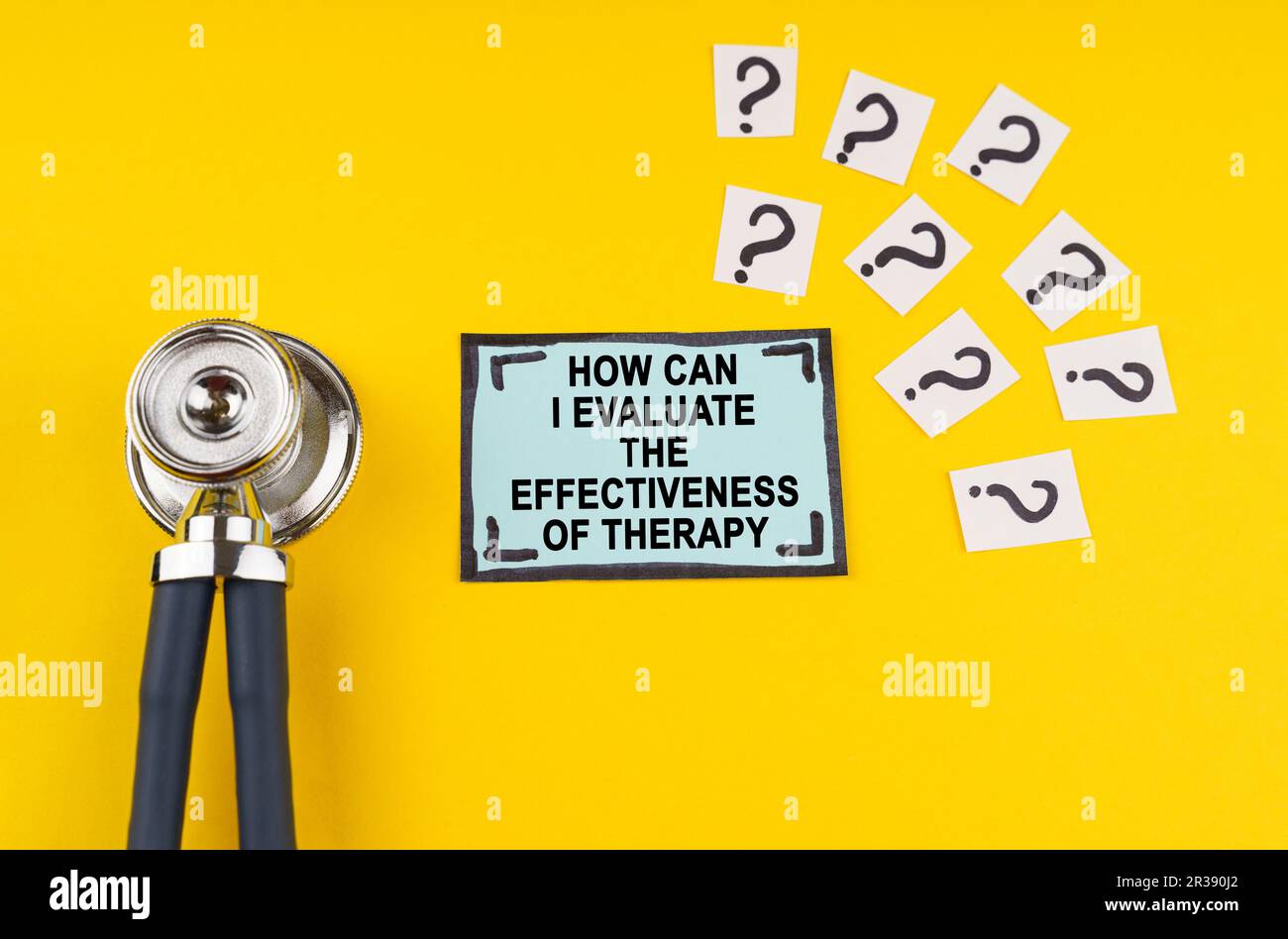 Medical concept. Question. On a yellow background a stethoscope ...