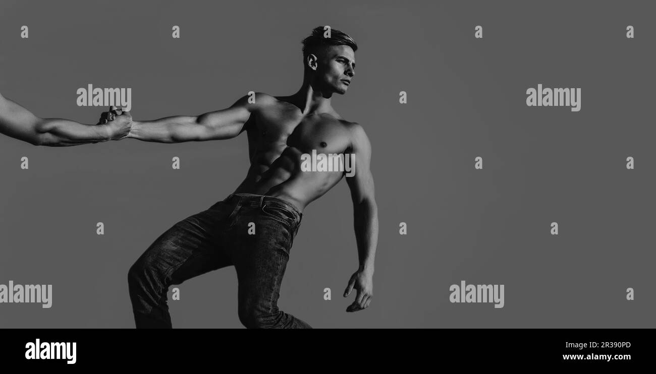 Helping hand, support. Men arm, salvation. Two hands, helping arm of a ...