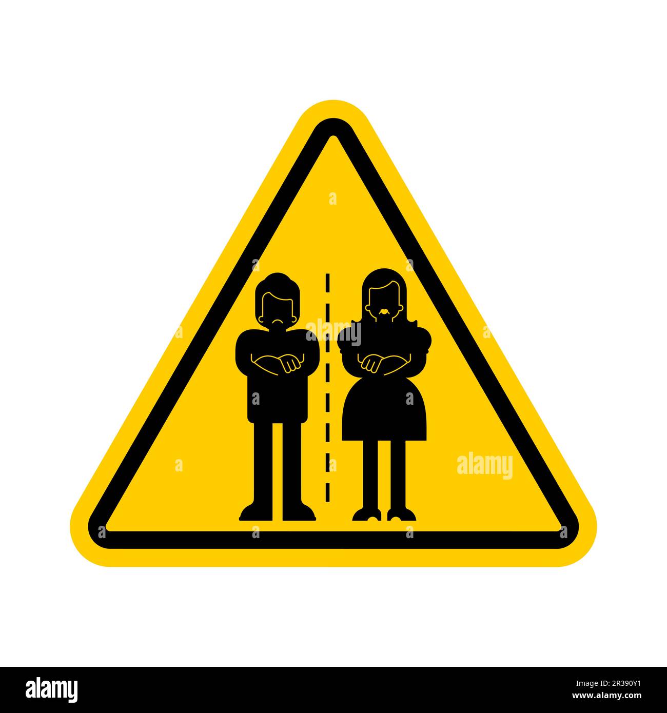 Attention Divorce family sign. Caution yellow road sign Scissors cut ...