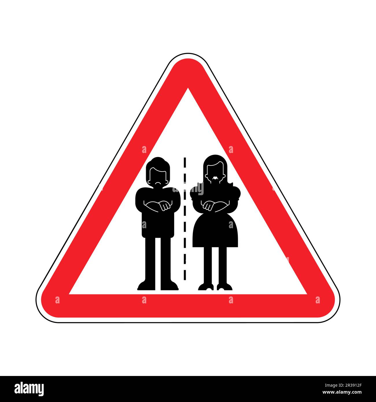 Attention Divorce family sign. Caution red road sign Scissors cut ...