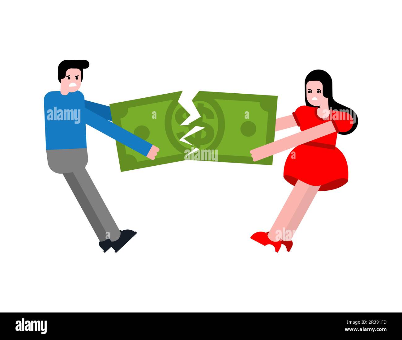 Couple share money after divorce. Man and woman is pulling Cash in ...