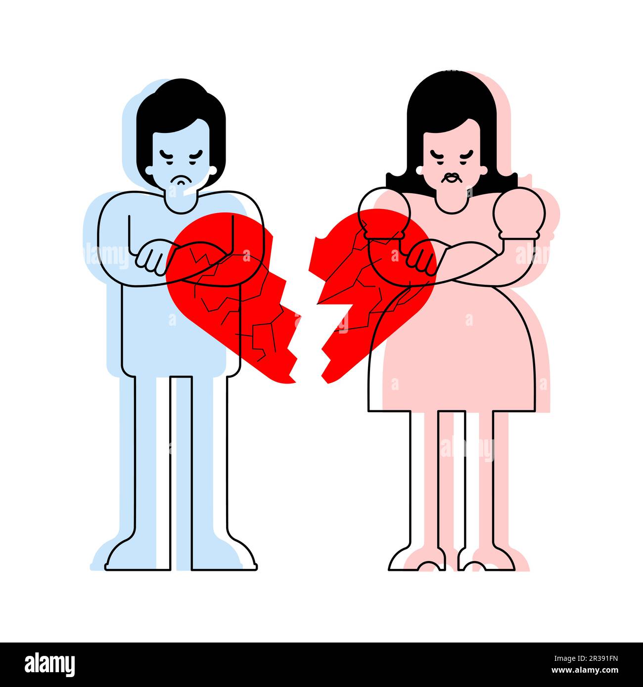 Couple and broken heart. End of love relationship. Family divorce ...