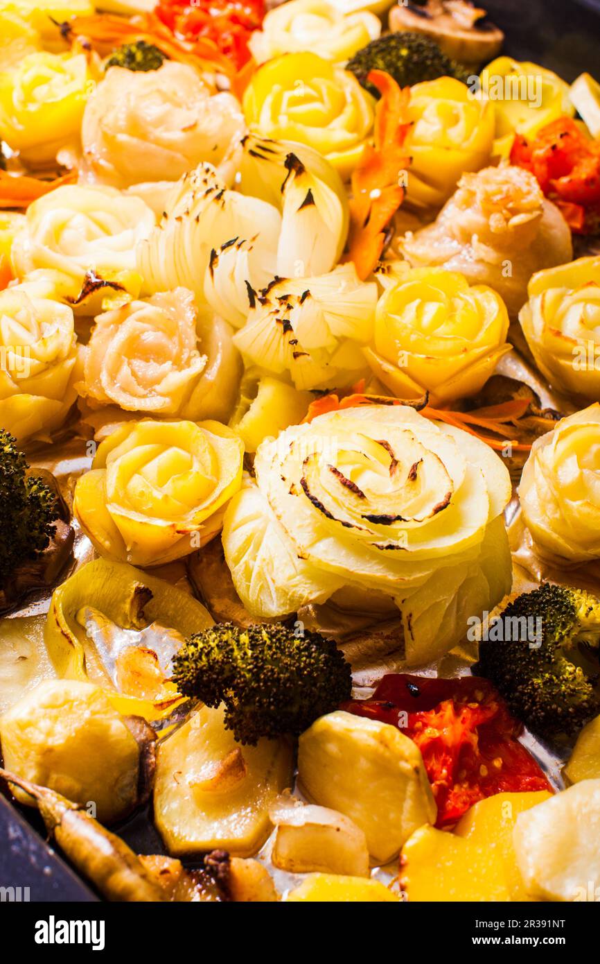 Carved vegetables and fat after baking, close up Stock Photo - Alamy