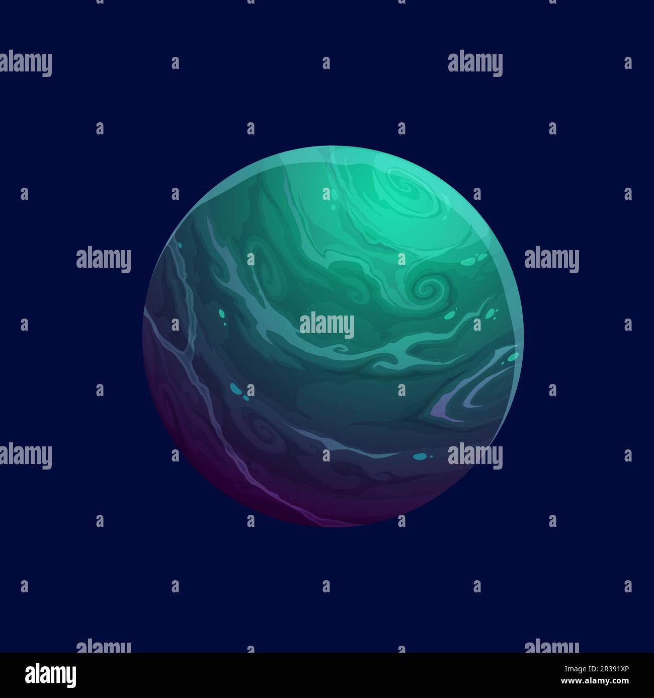Cartoon dark green space planet, galaxy fantasy world game, vector ...