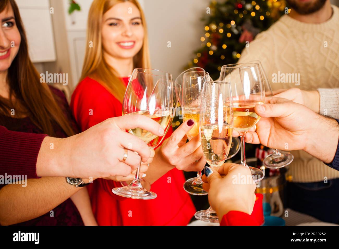 People toasting to celebrate event enjoying winter holidays Stock Photo ...