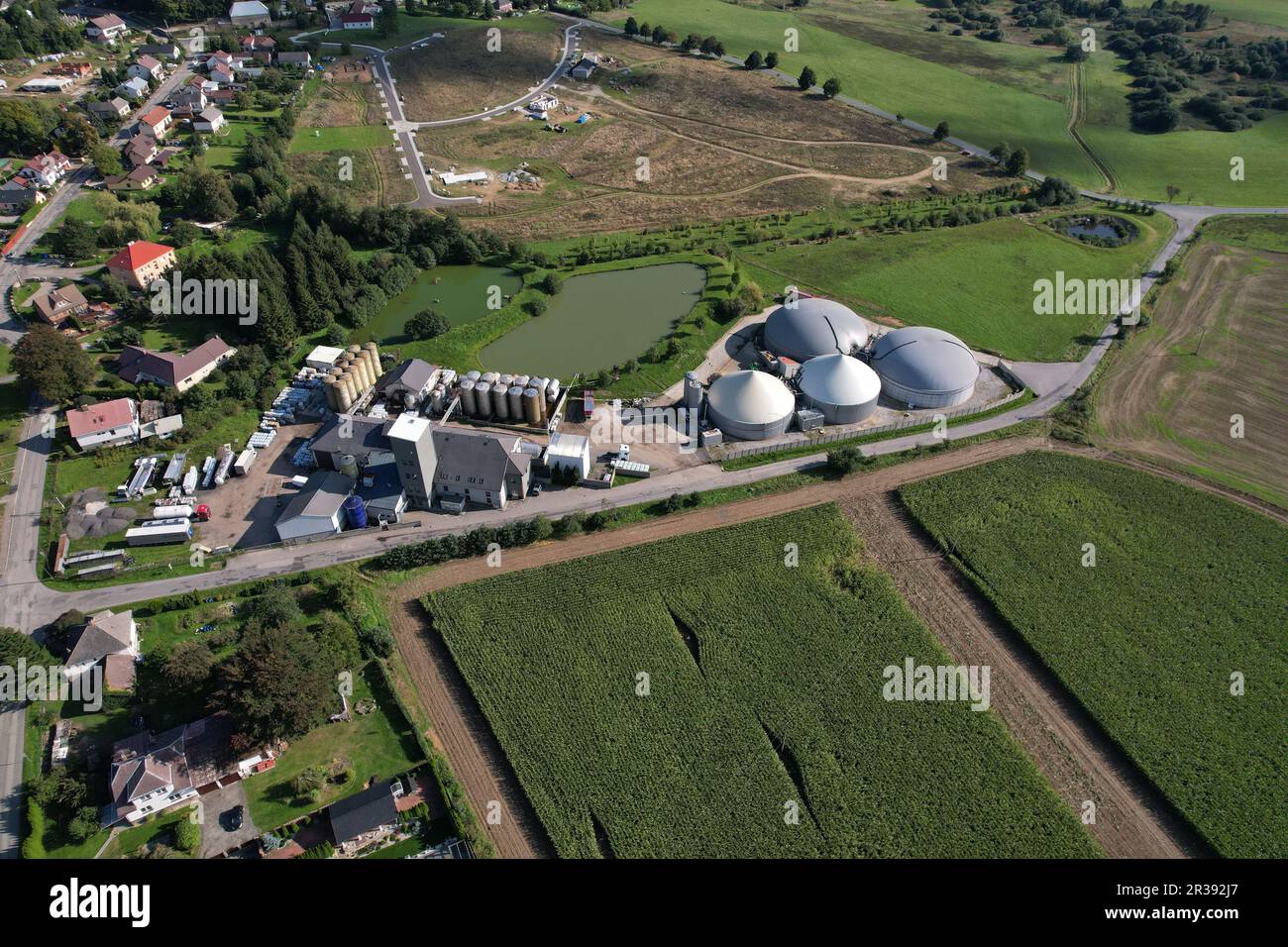 biogas production, biogas plants, bioenergy,aerial panorama landscape ...