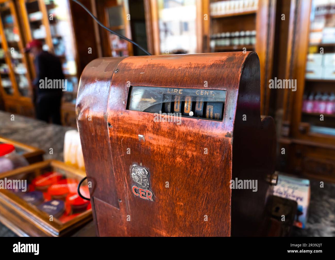 Old italian checkout store in a pharmacy, Central region, Asmara ...