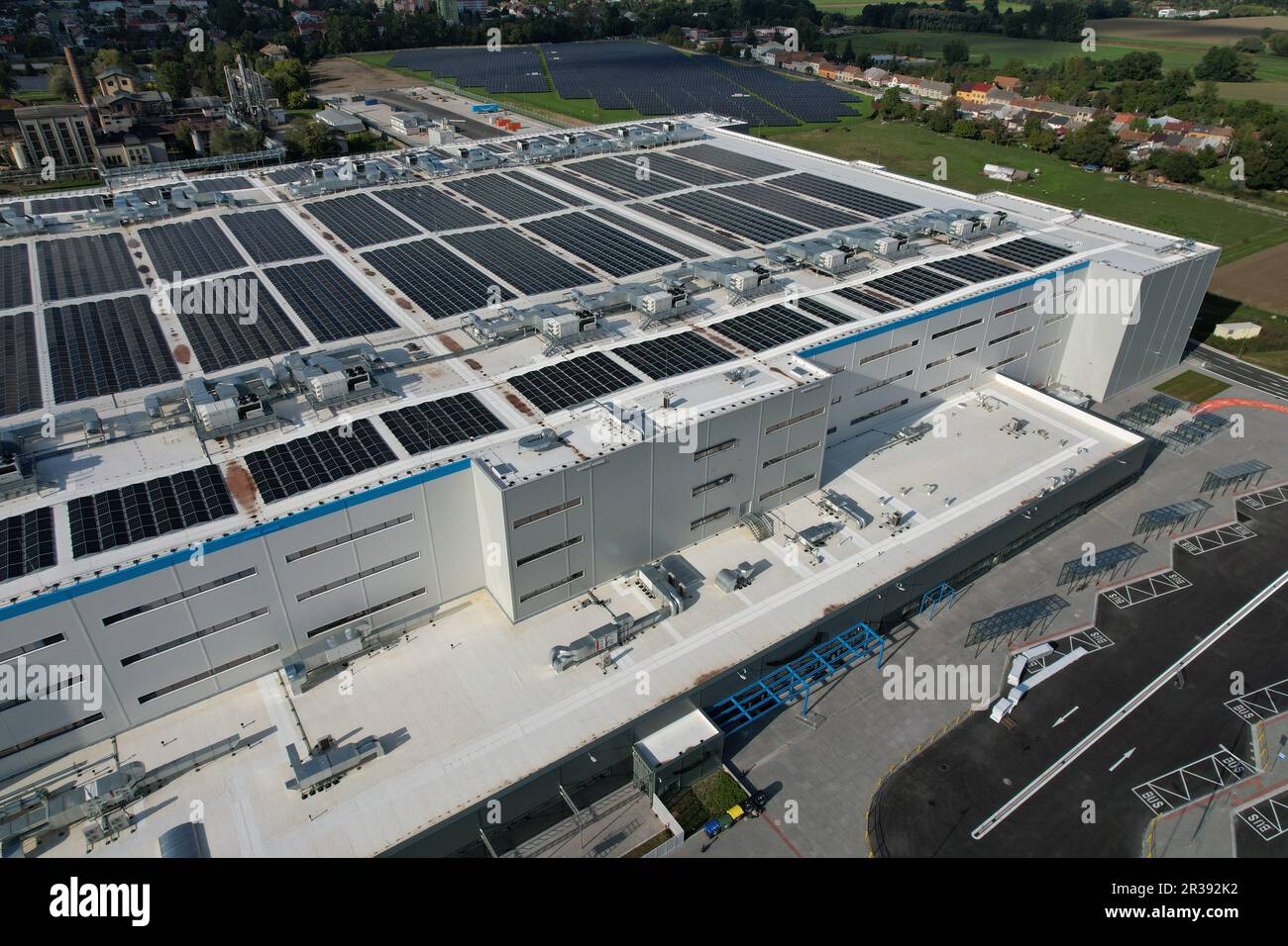 Aerial view of distribution center, drone photo of industrial logistics ...