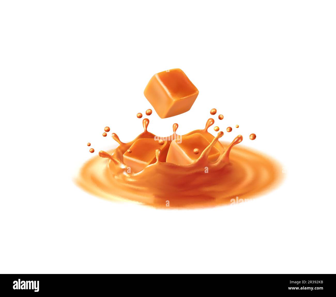 Corona crown caramel sauce splash with toffee. Caramel dessert, toffee ...