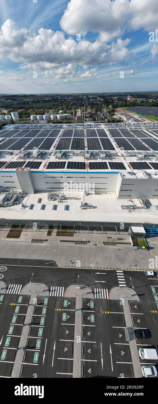 Aerial view of distribution center, drone photo of industrial logistics ...