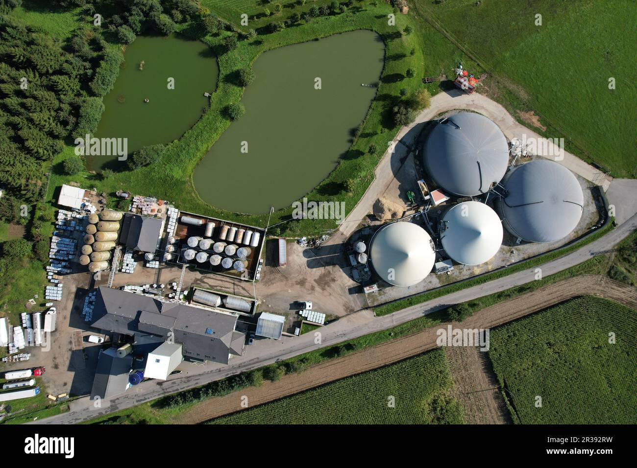 biogas production, biogas plants, bioenergy,aerial panorama landscape ...