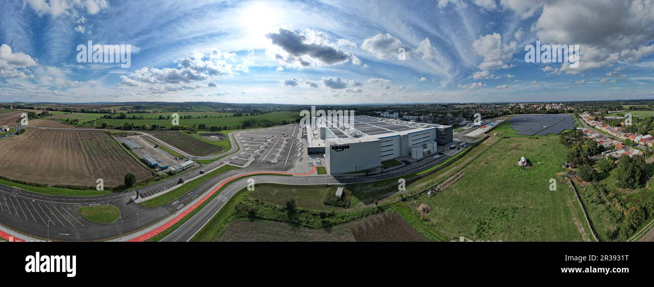 Aerial view of distribution center, drone photo of industrial logistics ...