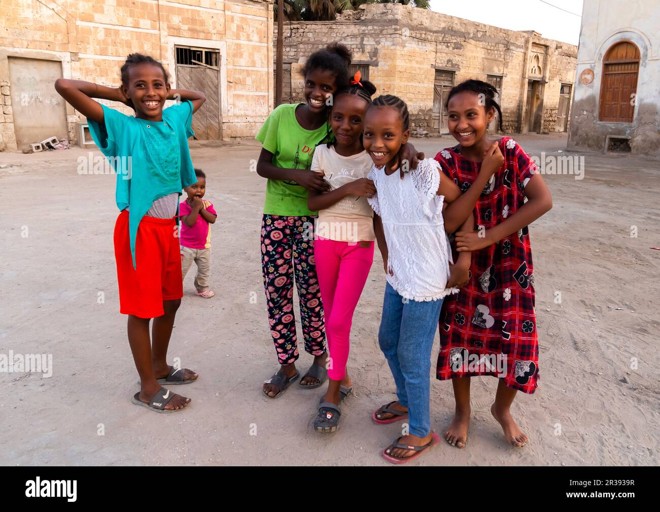 Smiling group of eritrean girls in the street, Northern Red Sea, Massawa, Eritrea Stock Photo ...