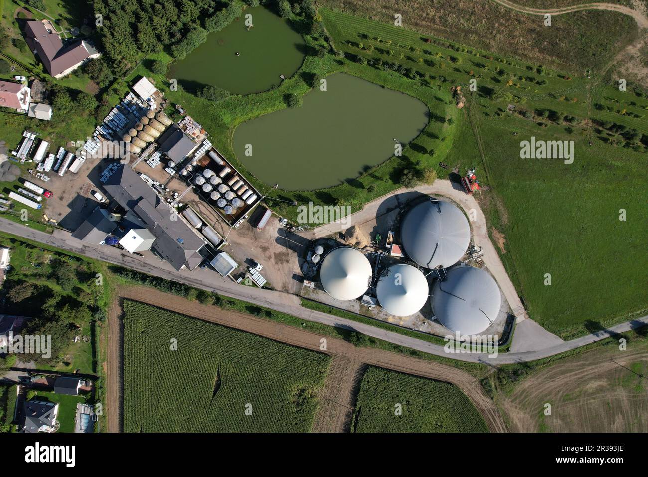 biogas production, biogas plants, bioenergy,aerial panorama landscape ...