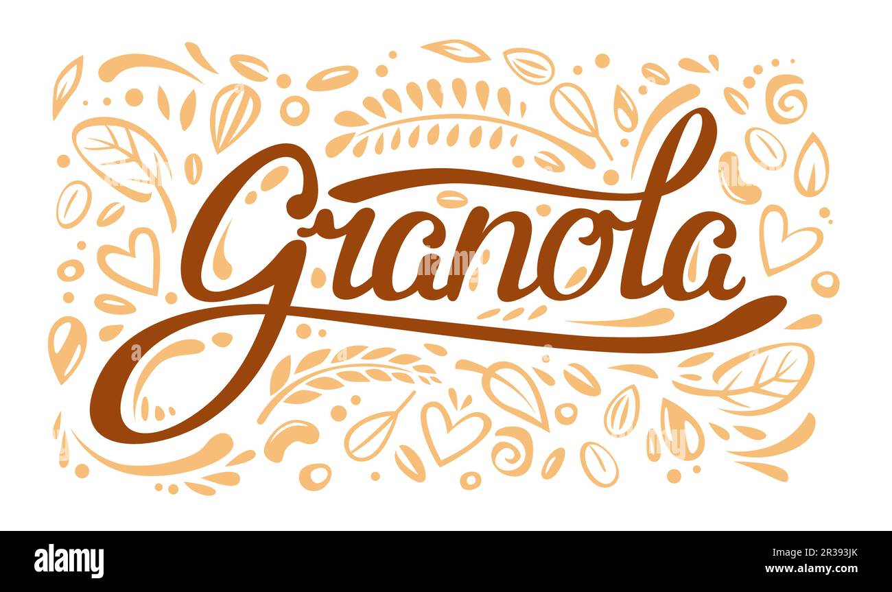 Granola. Cereal food label or doodle background. Natural food, organic ...