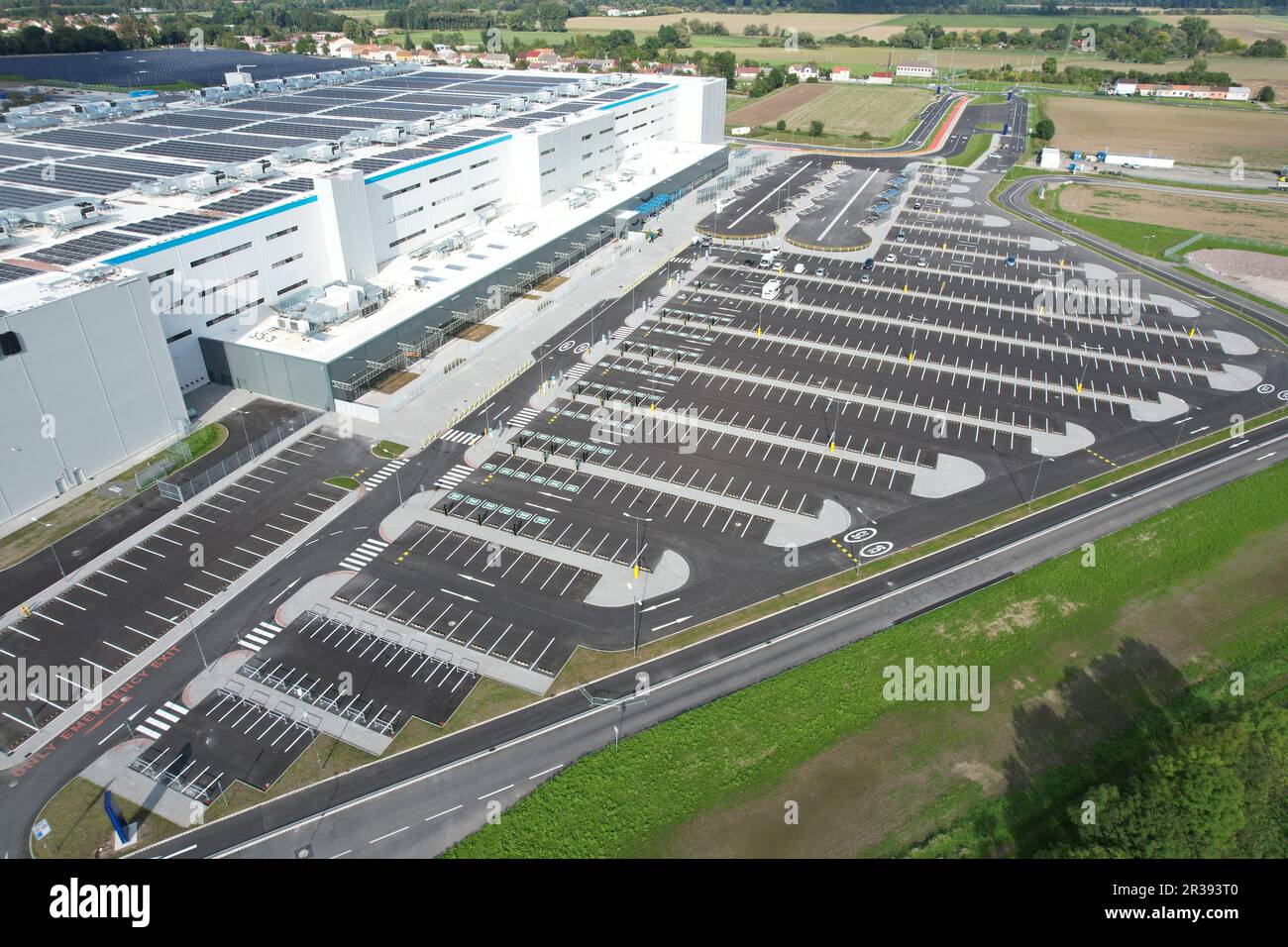 Aerial view of distribution center, drone photo of industrial logistics ...