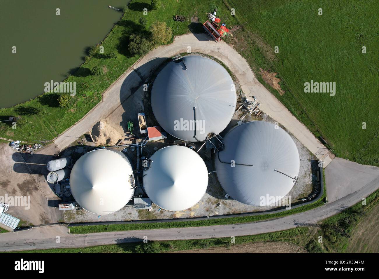 biogas production, biogas plants, bioenergy,aerial panorama landscape ...
