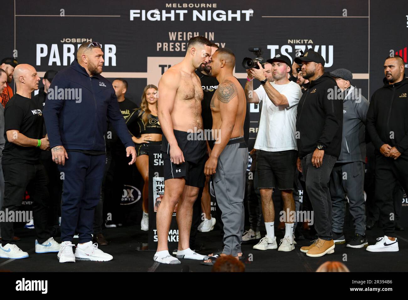 Joseph Parker and Faiga 'Django' Opelu face off during the Melbourne ...