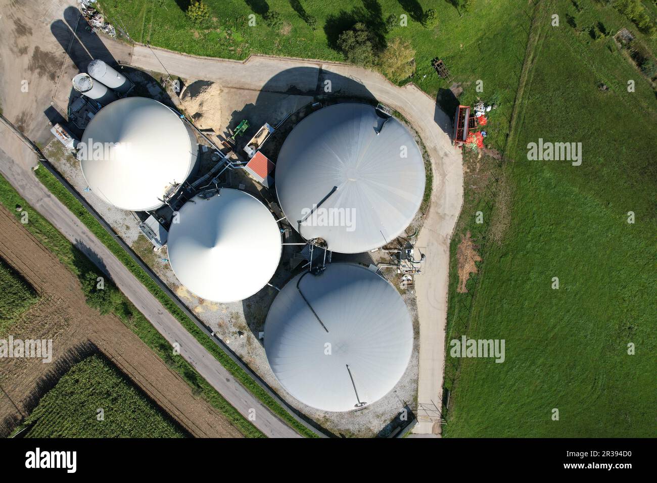 biogas production, biogas plants, bioenergy,aerial panorama landscape ...