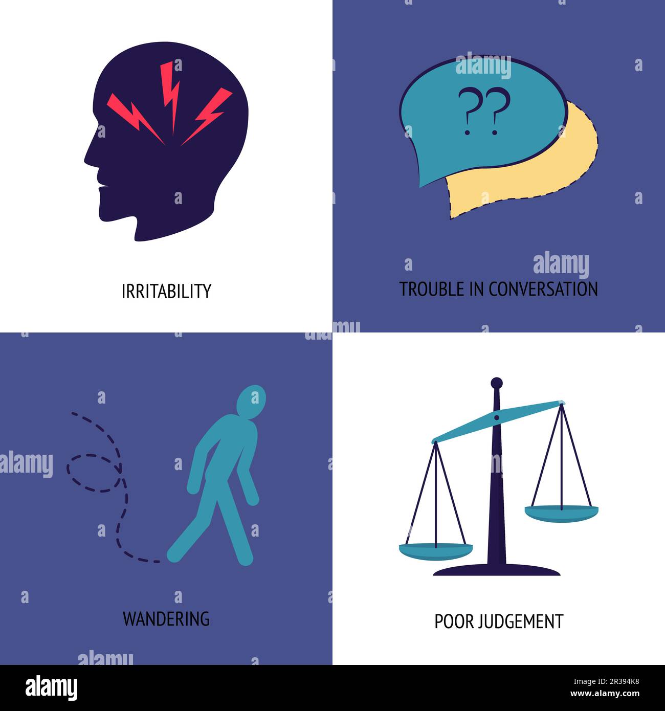 Set of Alzheimer s disease symptoms icons isolated. Seniors health ...