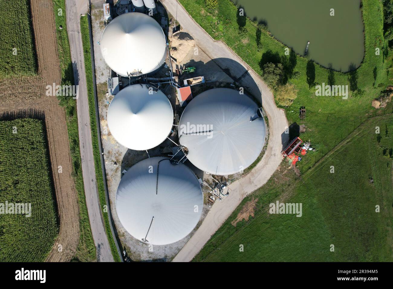 biogas production, biogas plants, bioenergy,aerial panorama landscape ...