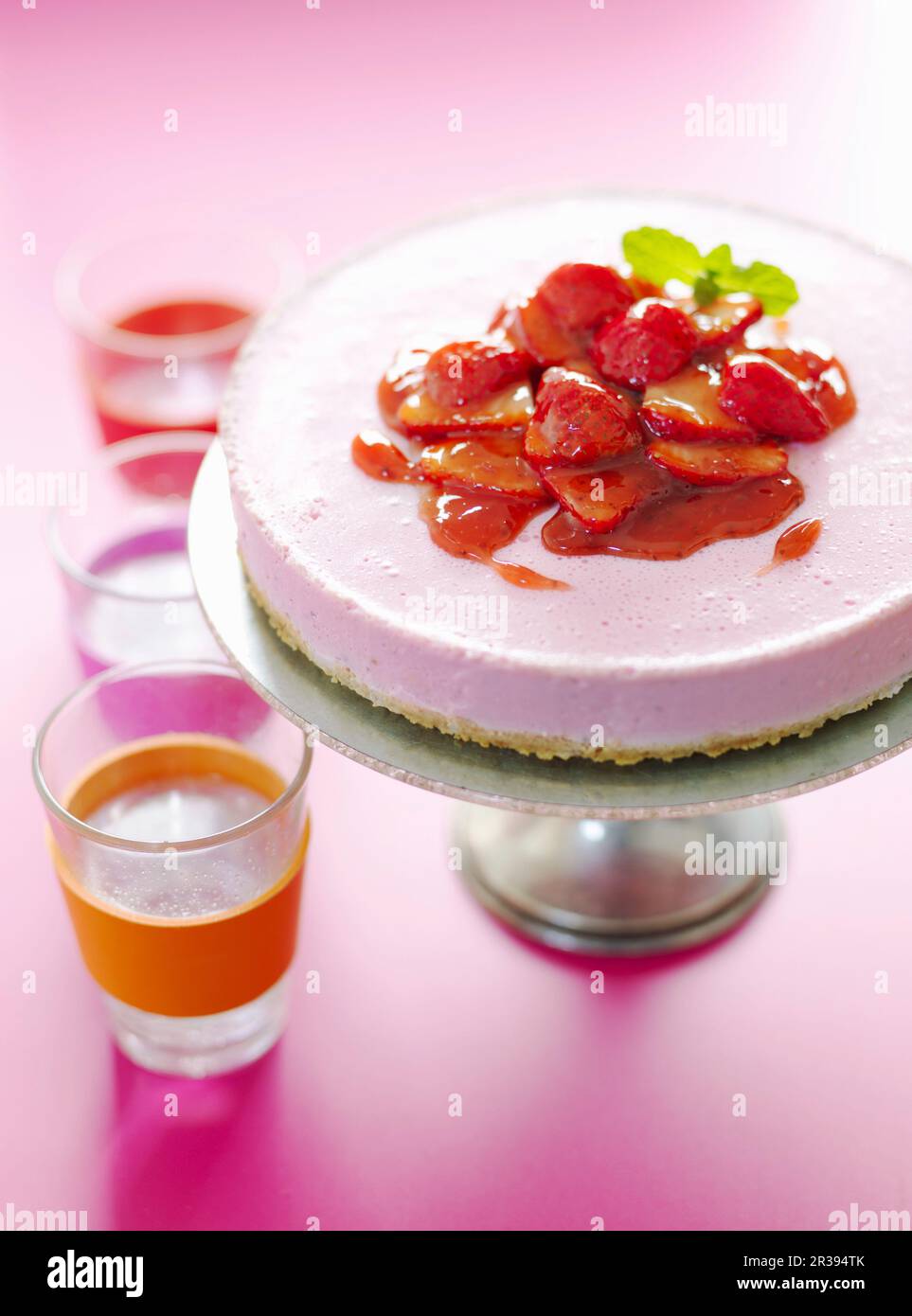 Strawberry cheesecake with a biscuit base Stock Photo - Alamy