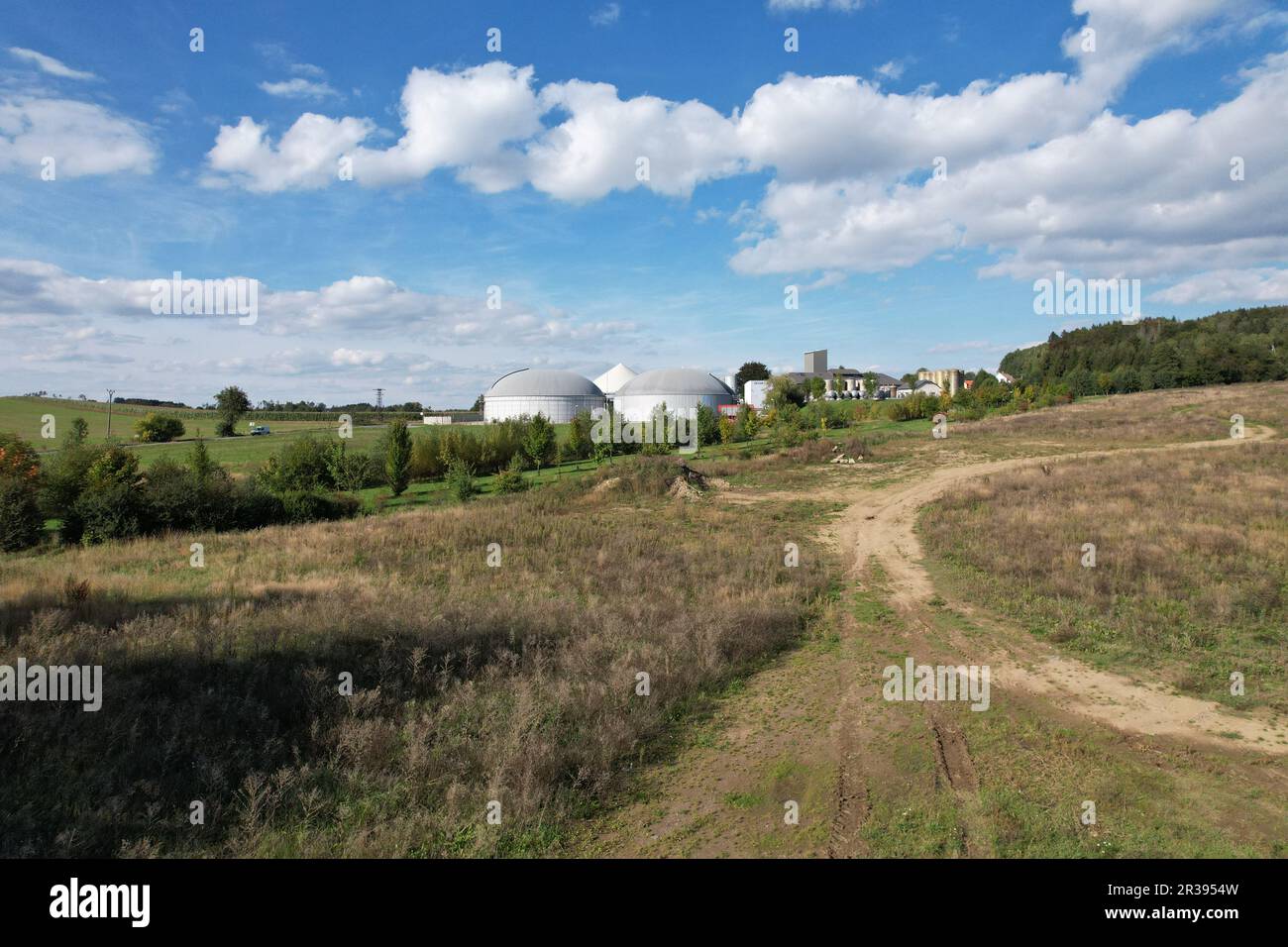 biogas production, biogas plants, bioenergy,aerial panorama landscape ...