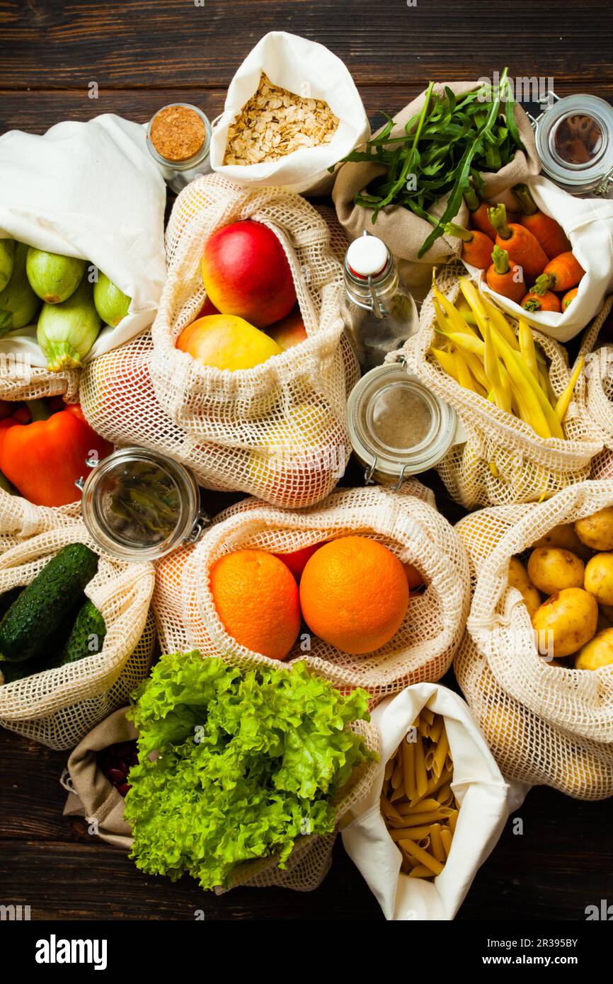 Close up top view of various food, conscious consumption Stock Photo ...
