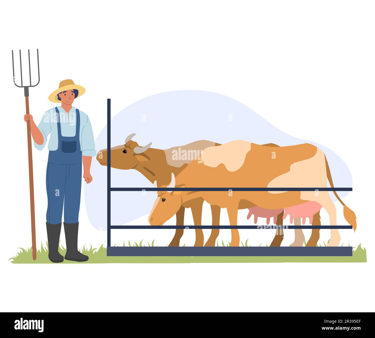 Man farmer taking care of cow at stall vector illustration Stock Vector ...