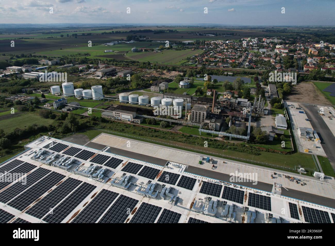 Aerial view of distribution center, drone photo of industrial logistics ...