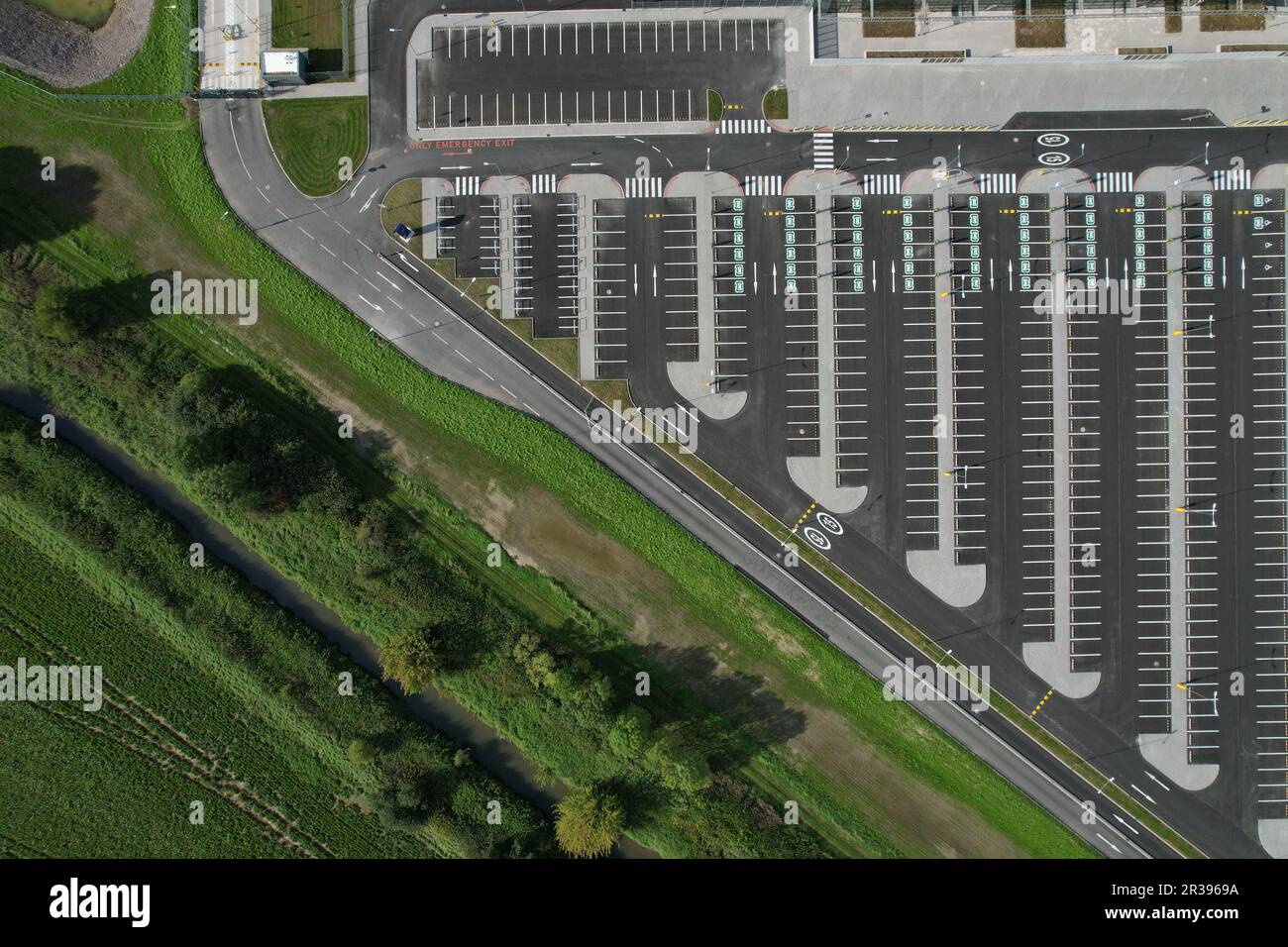 Aerial view of distribution center, drone photo of industrial logistics ...