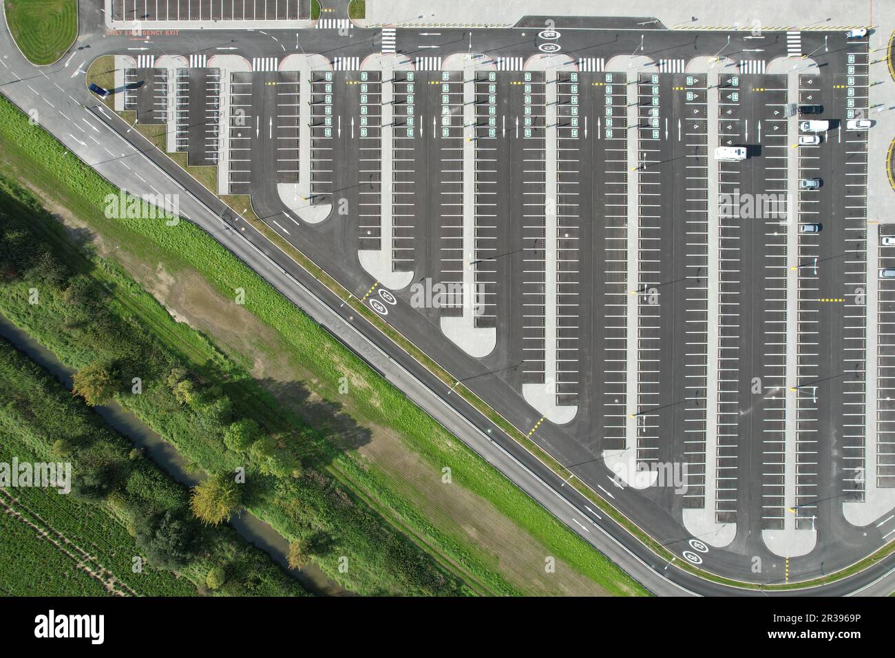 Aerial view of distribution center, drone photo of industrial logistics ...