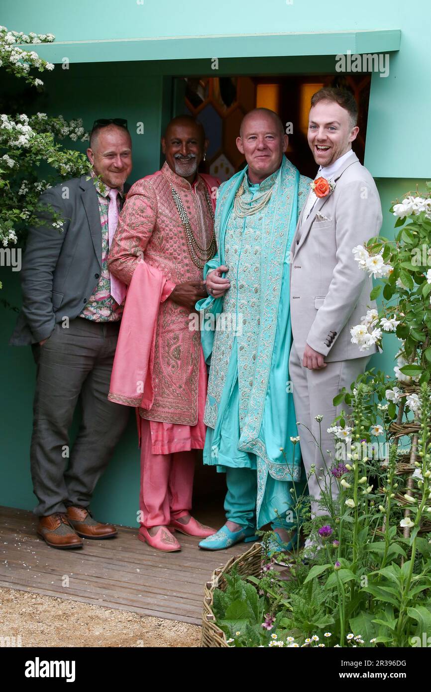 London, UK. 22 May 2023: Manoj Malde, Clive Gillmor with their best men ...