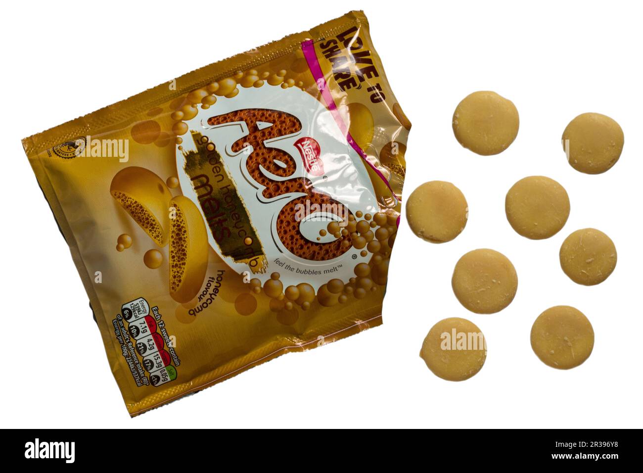 Packet of Nestle Aero Golden Honeycomb Melts opened with contents ...