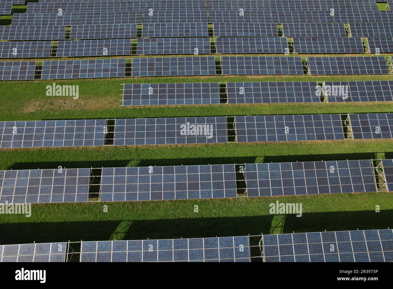 Modern solar power plant, photovoltaic panels green energy electricity ...